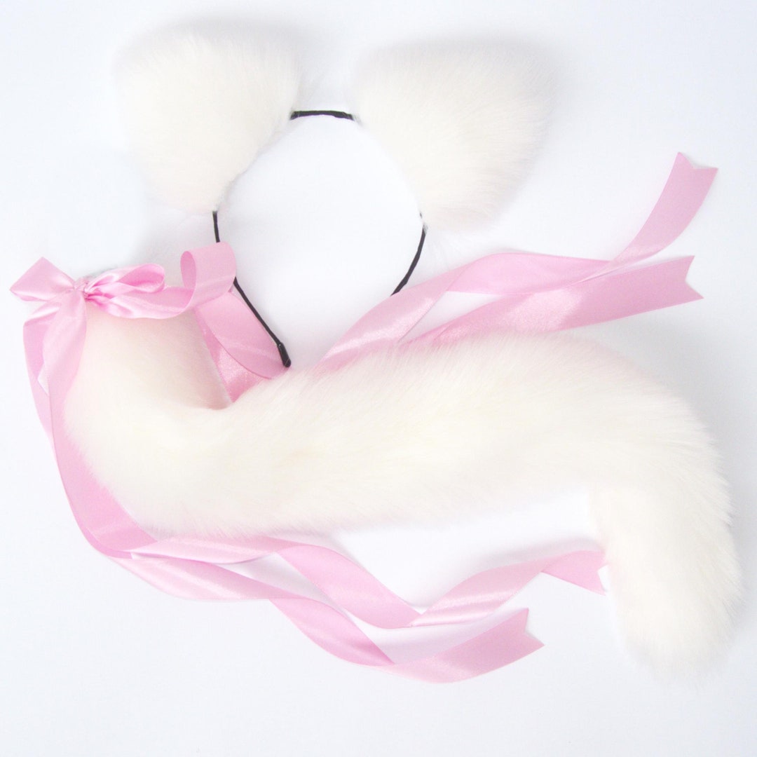 White Cat Tail & Ears for Role Play Ideas and Pet Play From Faux Fur - Etsy
