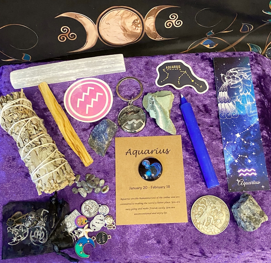 Aquarius Zodiac Kit, Aquarius Gift Set, Crystals and Other Items for ...
