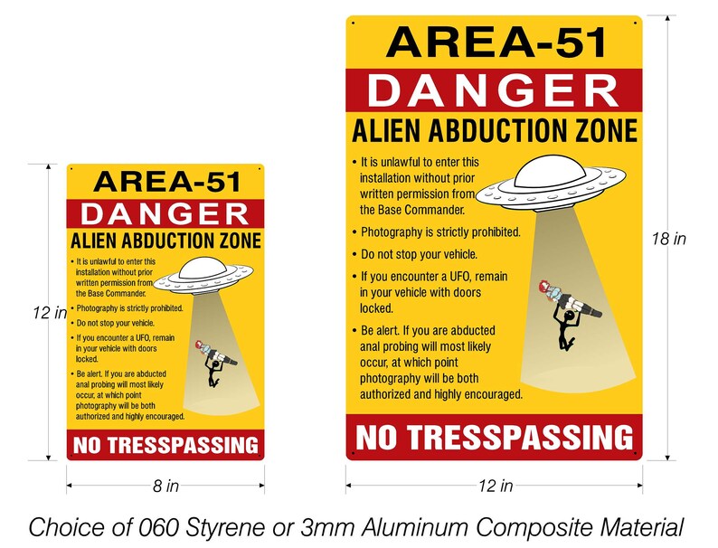Area 51 Danger Sign Alien Abduction Zone - Etsy
