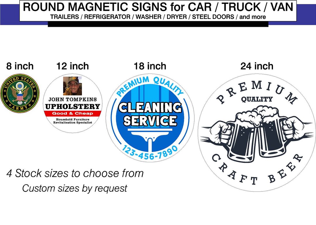 Set of 2 Custom Round Magnetic Signs for Cars / Trucks / Trailer ...