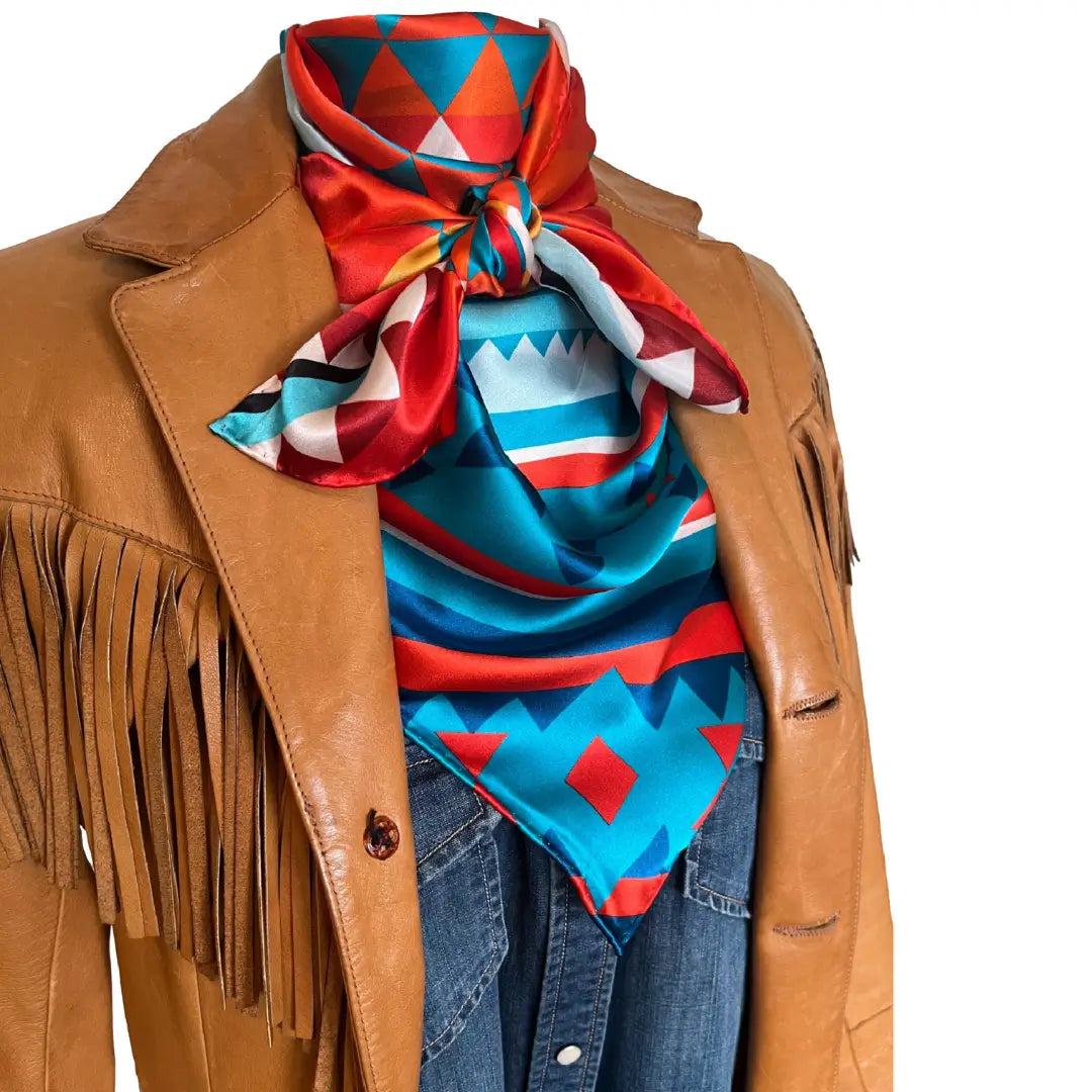 100% Silk Scarf Premium Wild Rag (outrider) Aztec Western Cowboy Wild ...