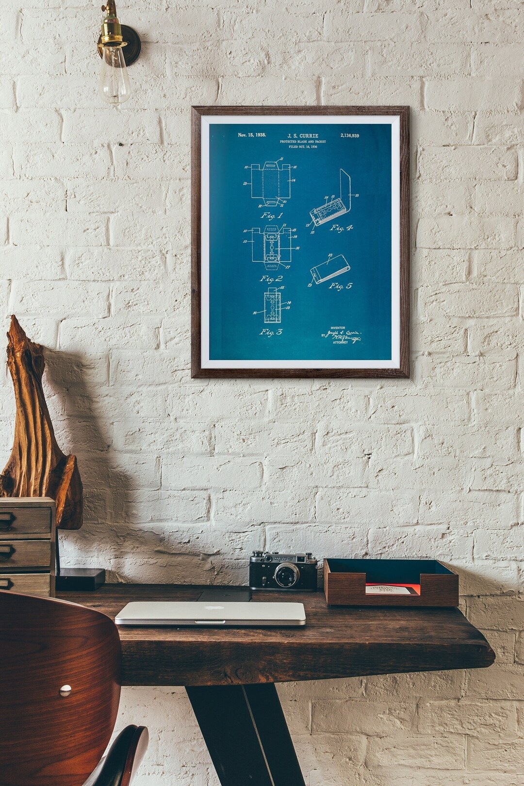 Razor Blade Safety Razor Barber Shop Cyanotype Blueprint Wall Art Plan ...