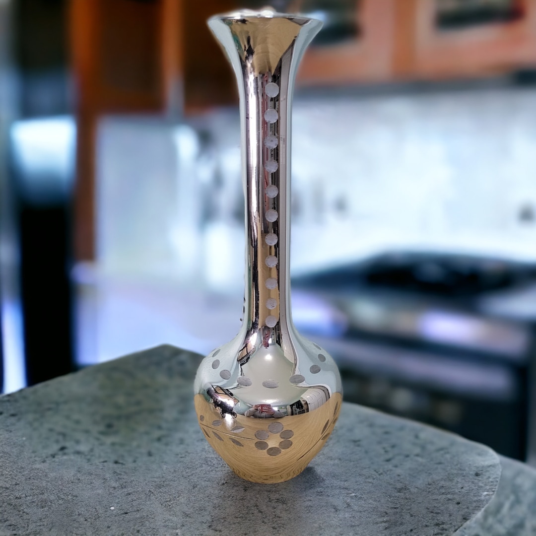 Vintage Chrome Art Glass Vase Etched Glass Czech Bohemian Mid-century ...