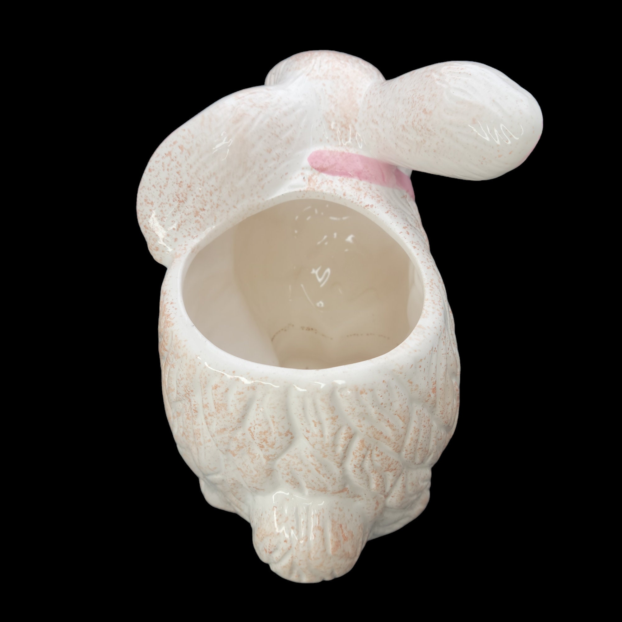 Vintage . Bloom Rite Rabbit Bunny Ribbon Ceramic Planter Pink Speckled ...