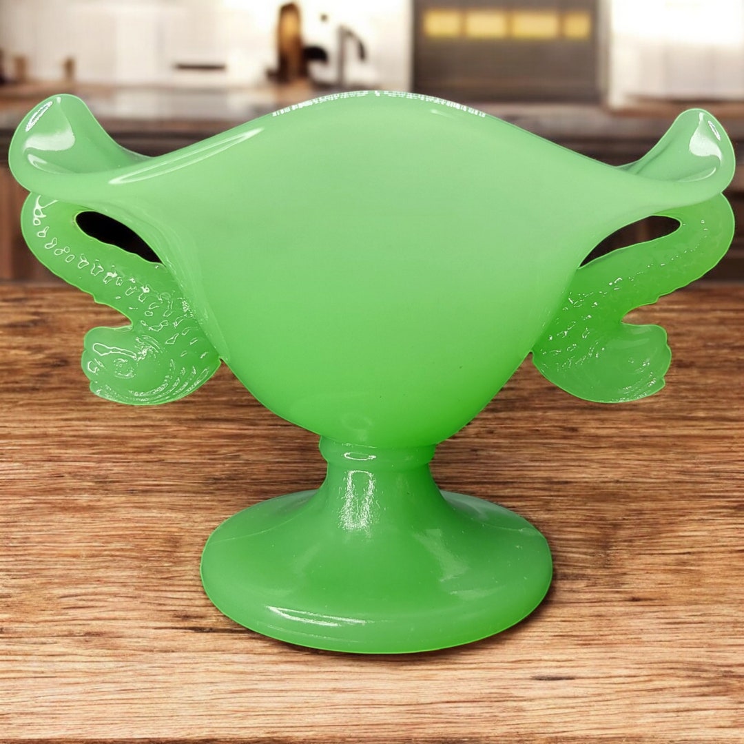 Vintage Fenton Art Glass No. 1533 Dolphin Handled Compote in Jade ...
