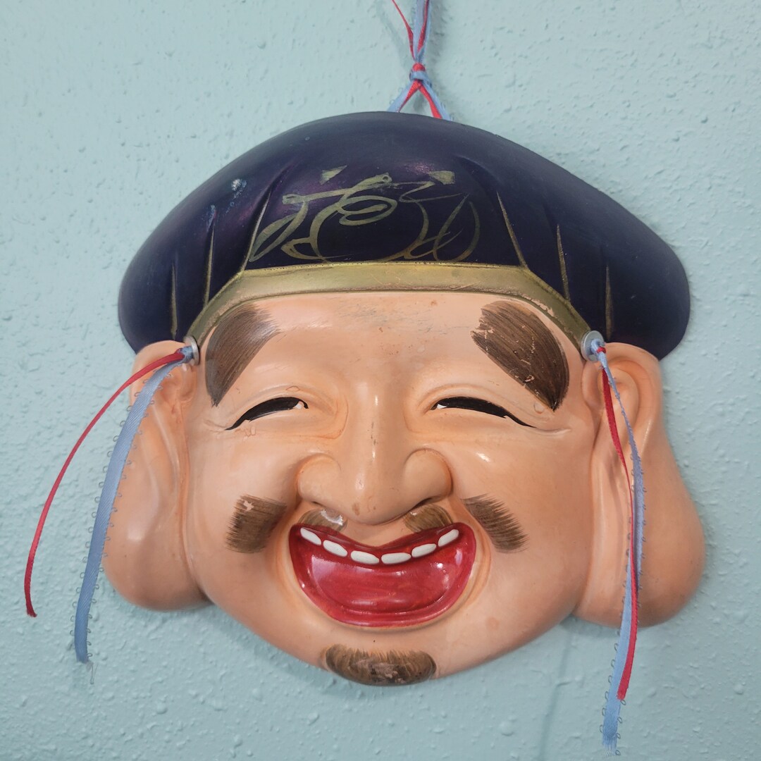 Vintage Japanese Pottery Ebisu Daikoku Fortune and Wealth God Mask Wall ...