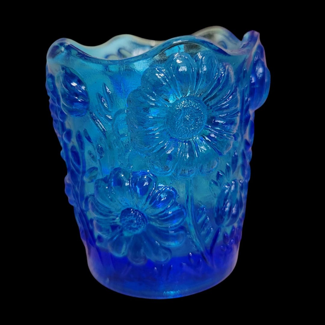 Vintage Cobat Blue Glass Toothpick Votive Candle Holder Sunflower ...