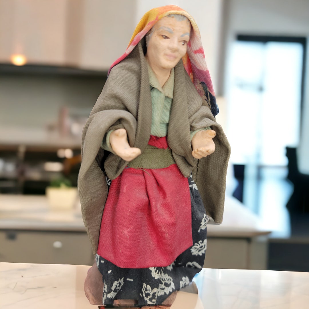 Vtg. French Santon Doll Terra Cotta Old Maid Woman Peasant Clothes ...