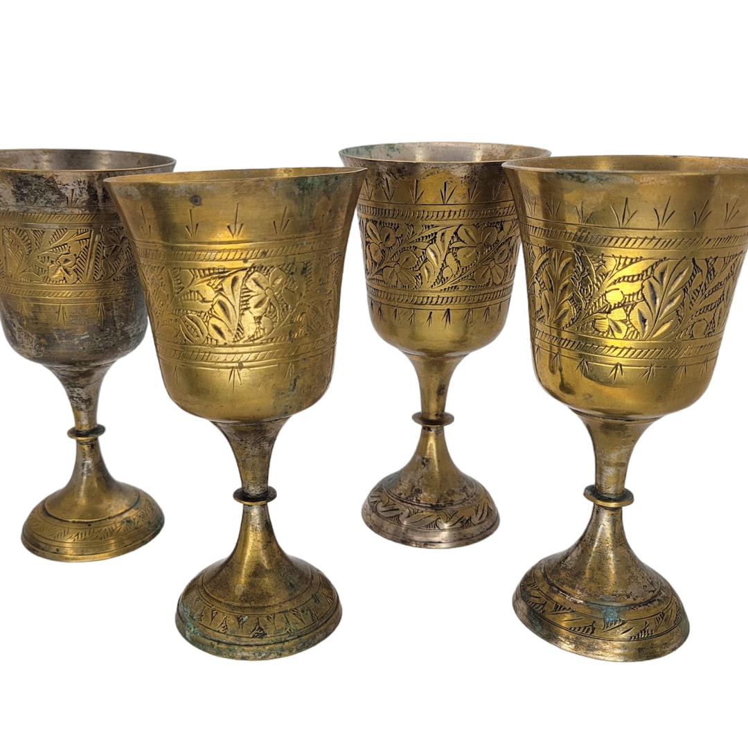 4 Vintage Witches Brass Chalice, Witches Goblet, Gothic Goblet, Wiccan ...