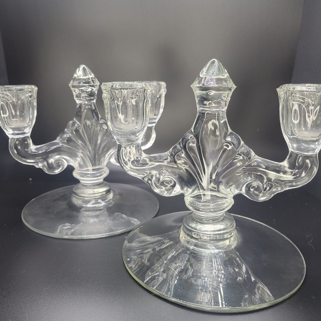 Lot of 2 Antique Art Deco Trident 134 by Heisey Two Light Candlestick ...