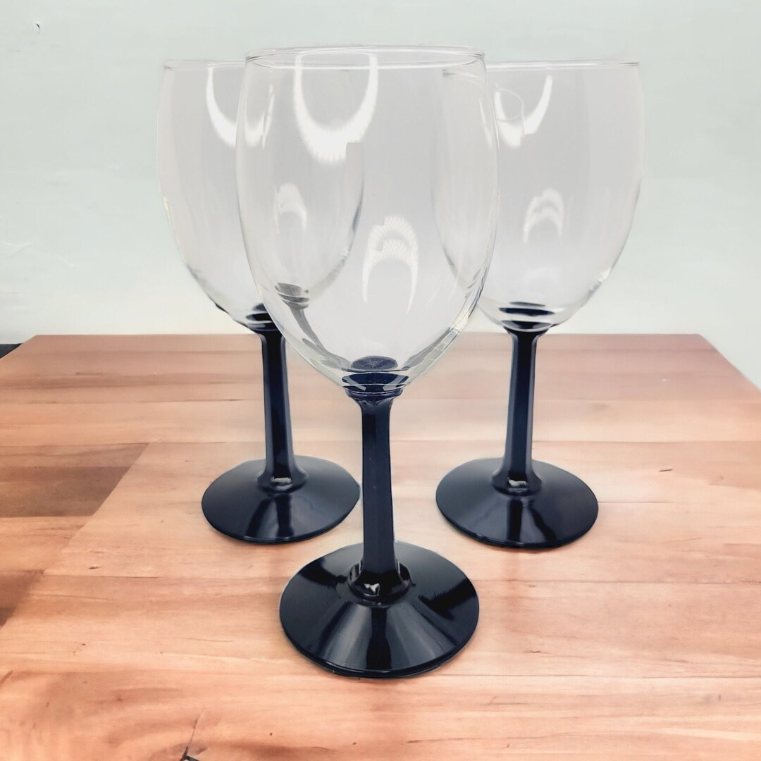 3 Vintage Luminarc France Black Hexagon Stem Wine Glasses - Etsy