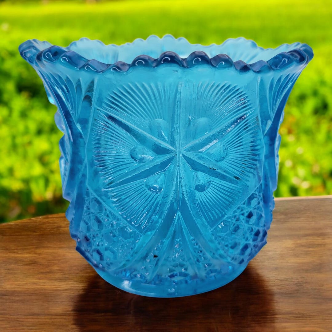 Vintage Kemple Wheaton 1970's Blue Pressed Glass Bowl Candy Dish ...