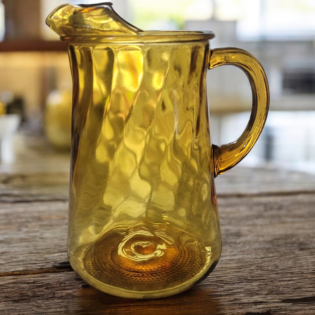 Vintage Amber Glass Pitcher Ice Lip Beer Water Soda 9 H Art Glass ...
