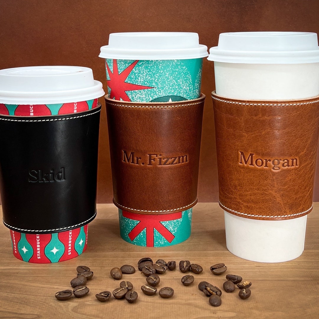 American Horween Leather Coffee Sleeves. Handmade Reusable Cup Sleeve ...