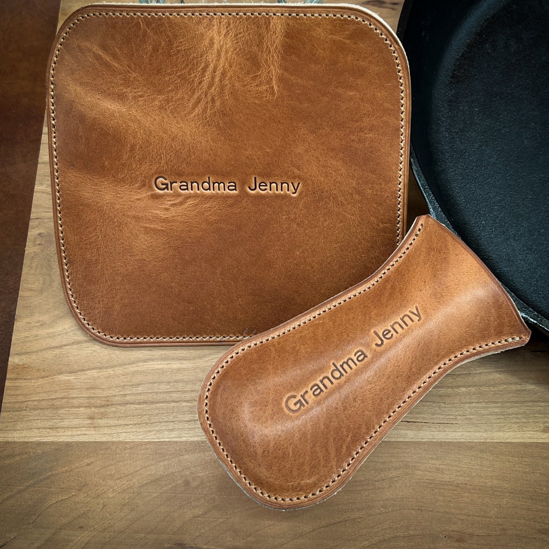 Custom Pan Handle Cover in Horween Leather, Skillet Cover Pot Holder ...