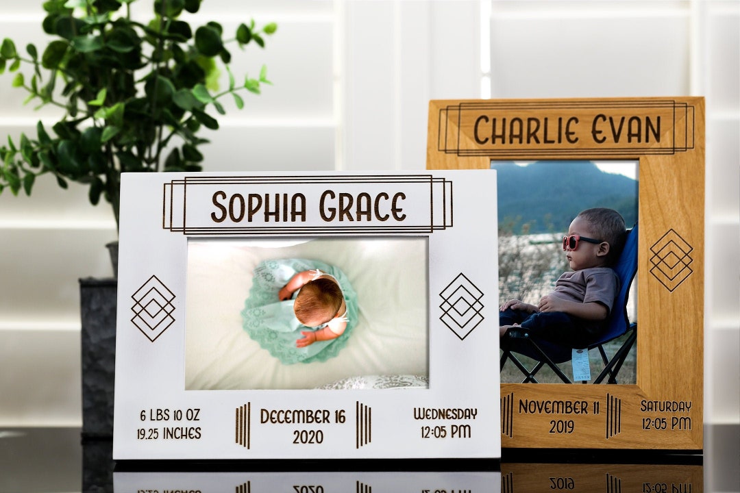 Baby Birth Art Deco Picture Frame, Personalized Baby Announcement Frame ...