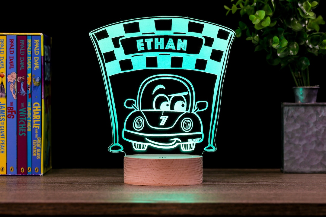 Race Car Decor Lamp, Personalized LED Night Light, Nursery Baby Kids ...