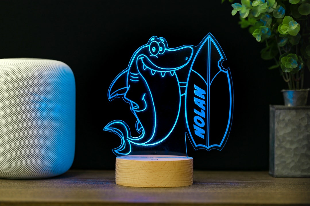 Surfin' Shark Night Light, Personalized LED Decor Lamp, Kids Room ...