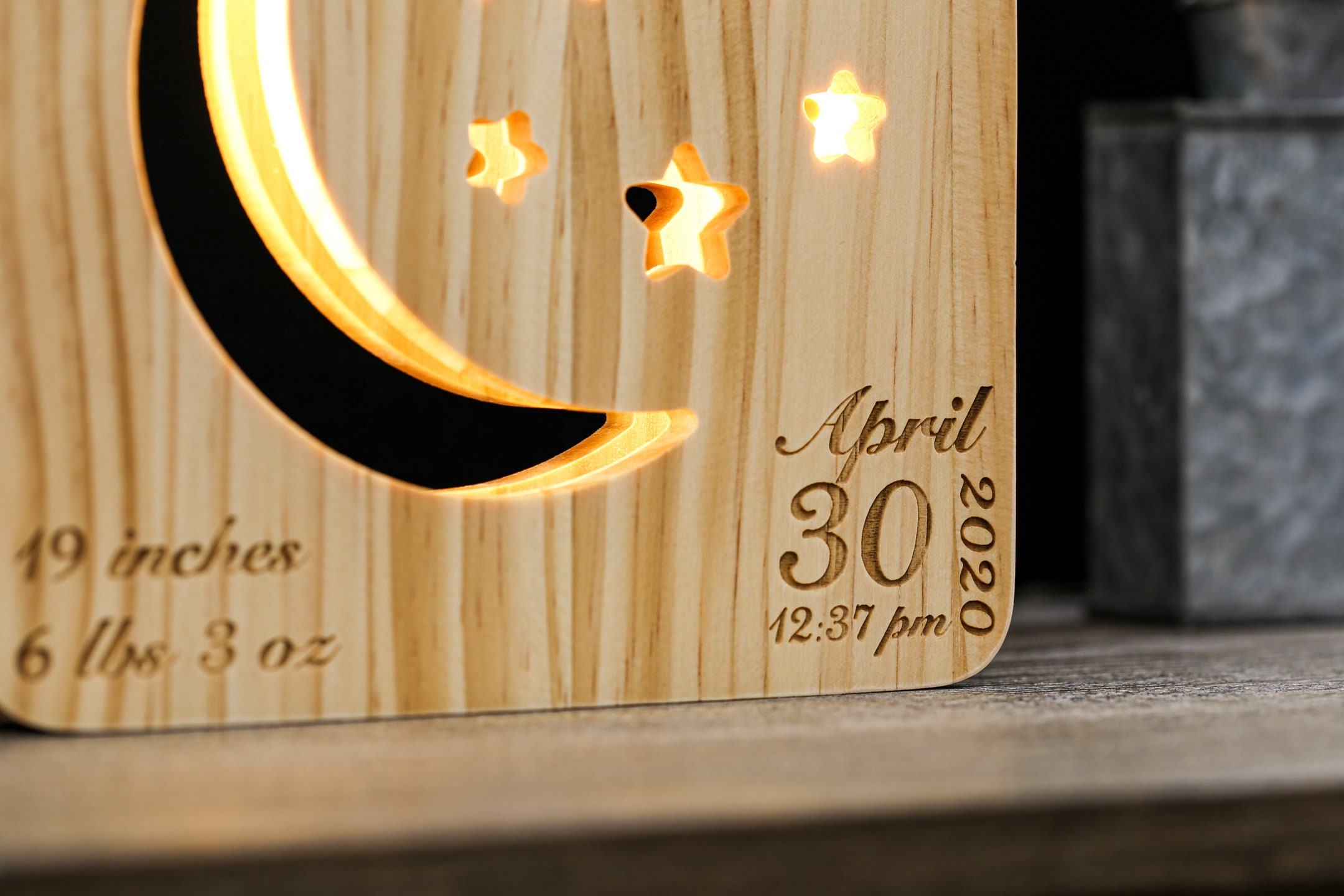 Moon & Stars Birth Announcement Night Light Personalized Baby | Etsy