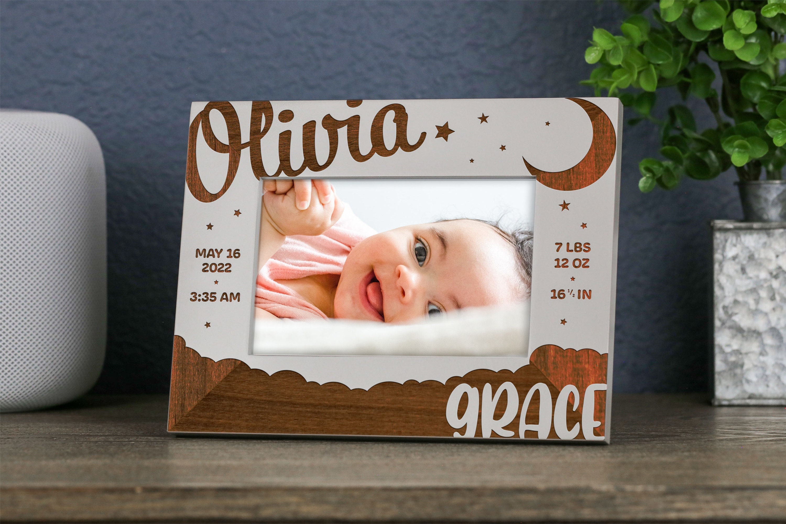 Baby Moon and Stars Picture Frame, Nursery Decor, Personalize Birth ...