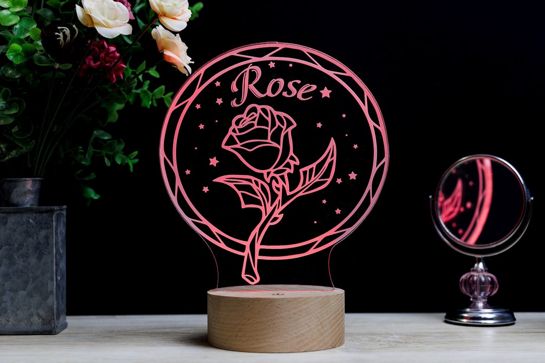Rose Decor Lamp, Personalized Night Light Gift, Daughter's Princess ...