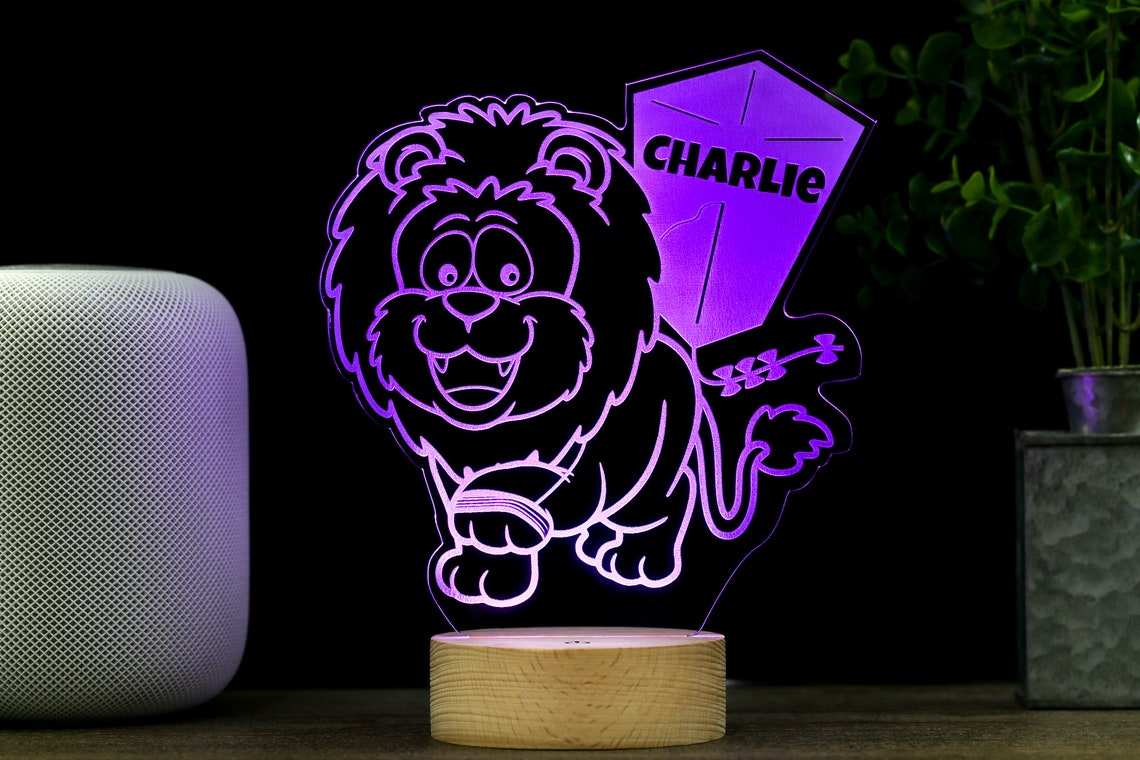 Lion Kids Decor Lamp Personalized LED Night Light Nursery | Etsy