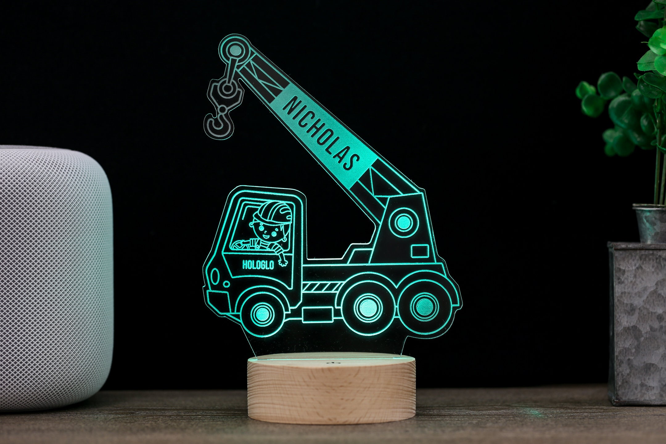 Construction Crane Truck Decor Lamp, Personalized LED Night Light ...