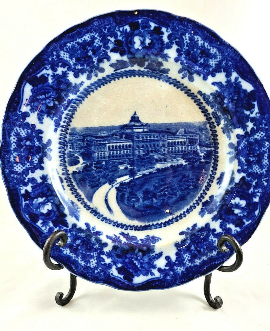 Wm Adams Co congressional Library Washington Flow Blue Plate-made in ...