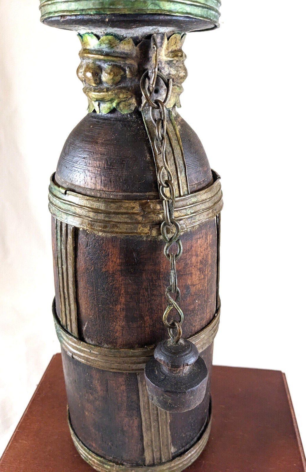 Vintage Tribal Art Jug/canteen Wood W/metal/brass Africa Ethiopia/south ...