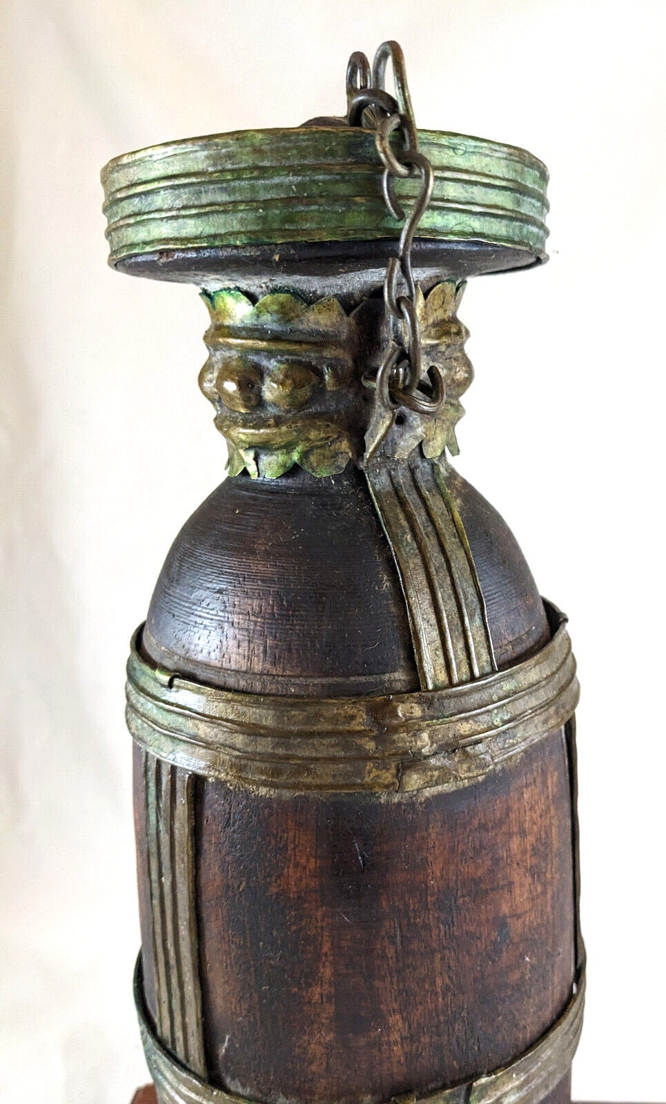 Vintage Tribal Art Jug/canteen Wood W/metal/brass Africa Ethiopia/south ...