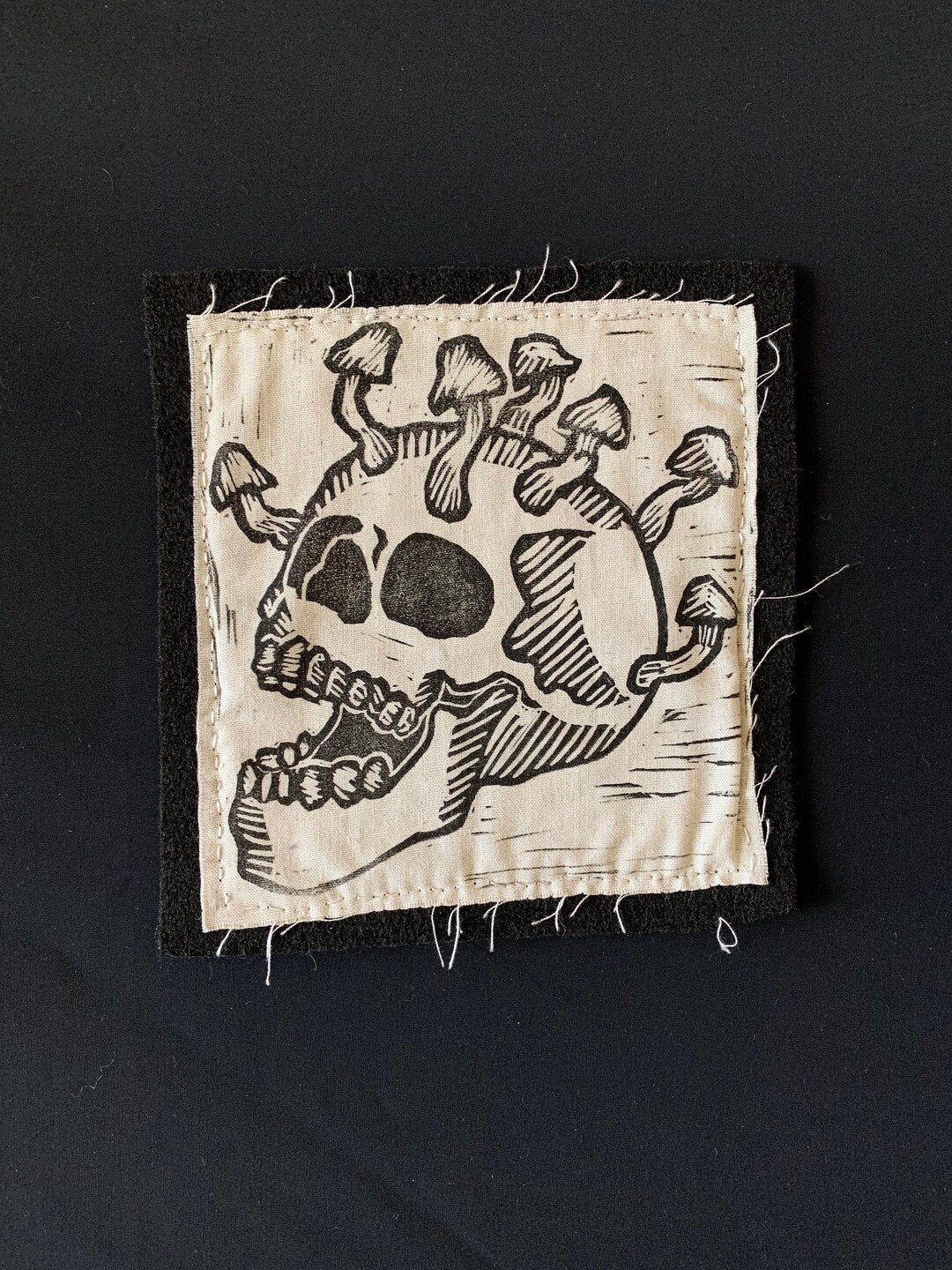 Mushroom Skull Patch: Handmade Lino Cut Print, Iron On - Etsy