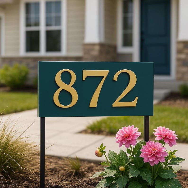 Modern Address Yard Sign – Vertical Steel House Number Plaque With ...