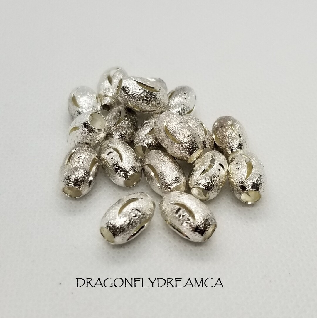 5 Pcs Silver Puffed Oval Spacer Bead Textured Open Pierce - Etsy