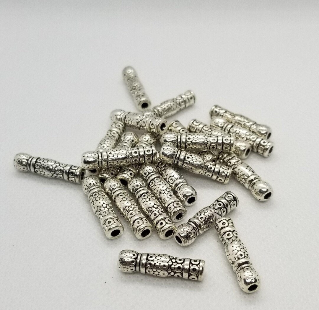 Silver Tube Spacer Beads - 10 Pieces, Tibetan Style Alloy, Lead and ...