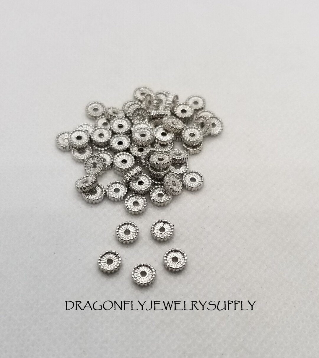 10 Pieces Gold or Silver Gear Wheel Spacer Beads, Ridged Edges, Flat ...