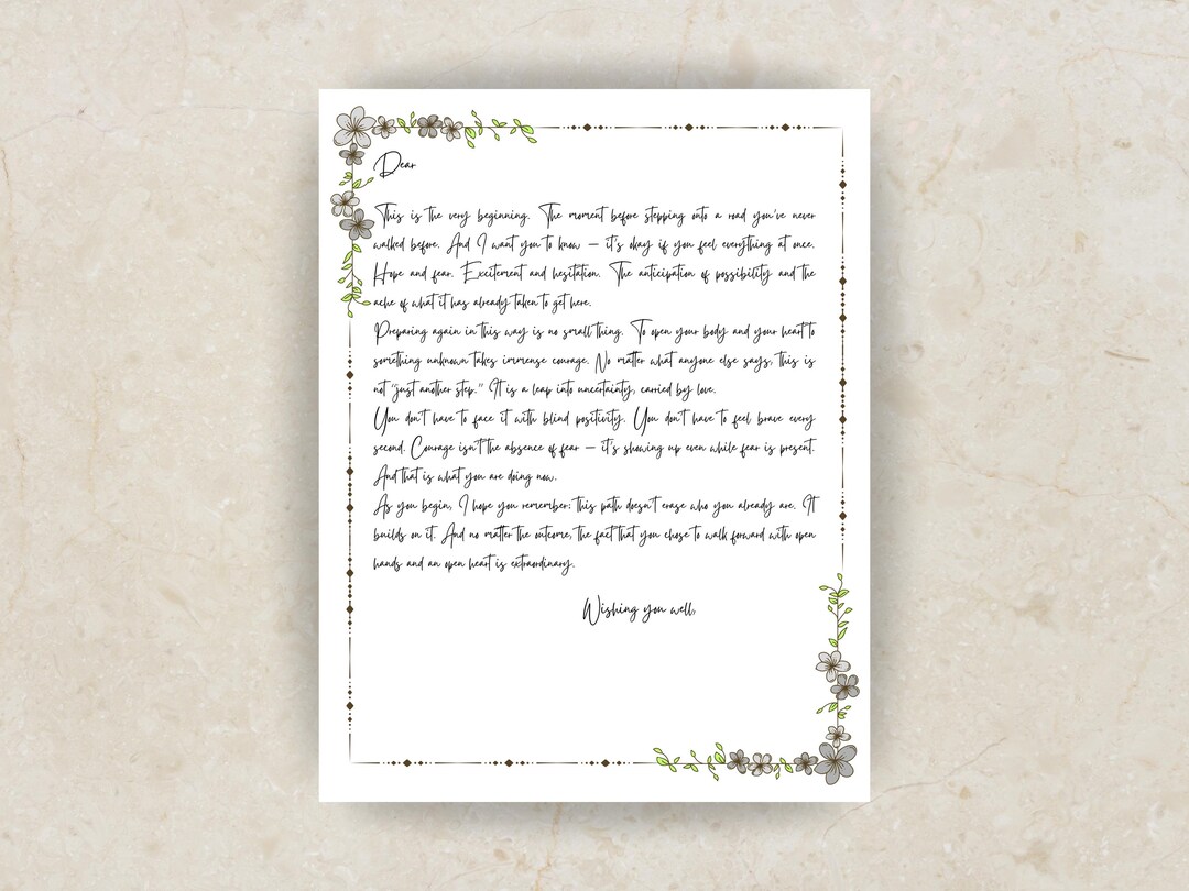 Fertility Journey Encouragement Letter: IVF, IUI Support (PDF ...