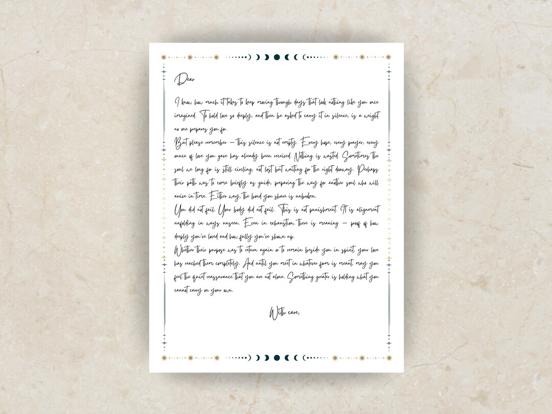 Infertility Support Letter: Comfort & Encouragement (PDF Printable Card ...