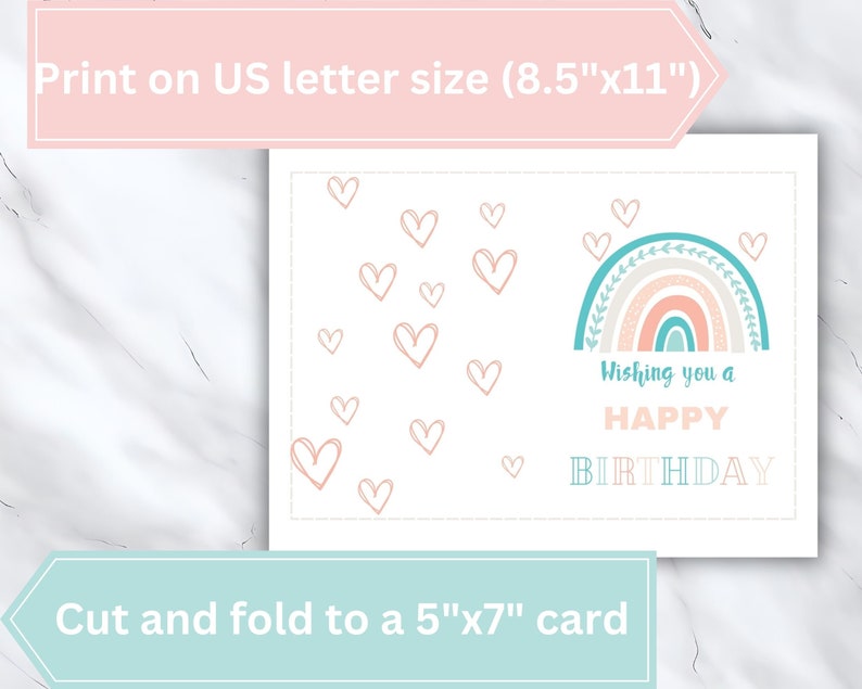 Happy Birthday Printable Greeting Card Boho Rainbow Birthday - Etsy