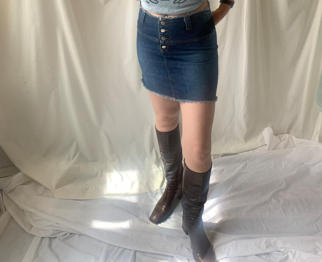 Y2K Raw Edge Denim Mini Skirt by Blume Vintage - Etsy