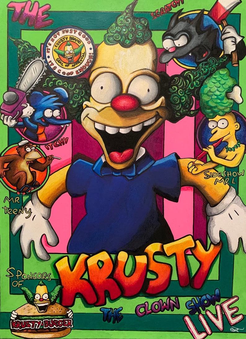 The Krusty the Clown Show the Simpsons Hand Drawn Art - Etsy
