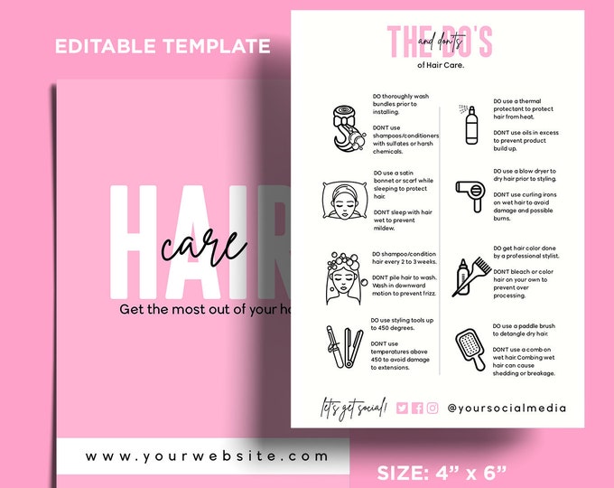 Hair Extensions Aftercare Card, Bundle Hair Order Card, Hair ...