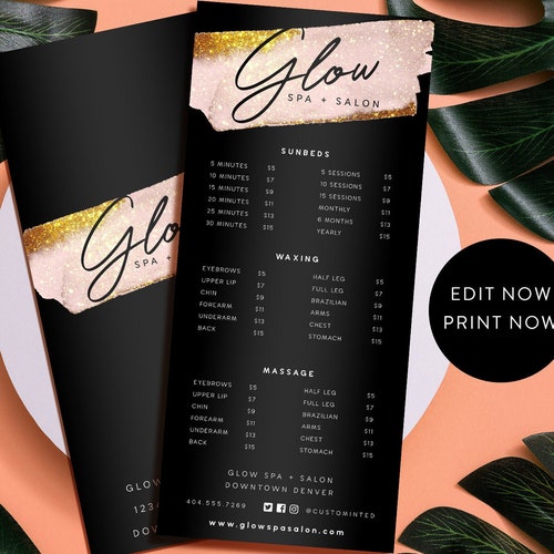 Spa Menu Salon Menu Custom Menu DIY Services Price List - Etsy