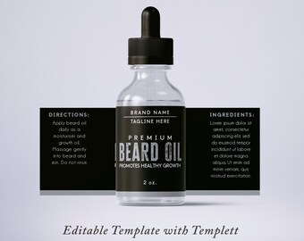 Editable Beard Oil Label Customizable Beauty Labeldi | Etsy