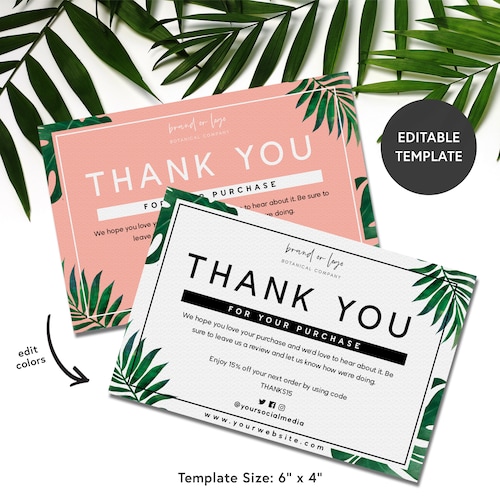 Editable Thank You Card DIY Customizable Thank You Insert - Etsy