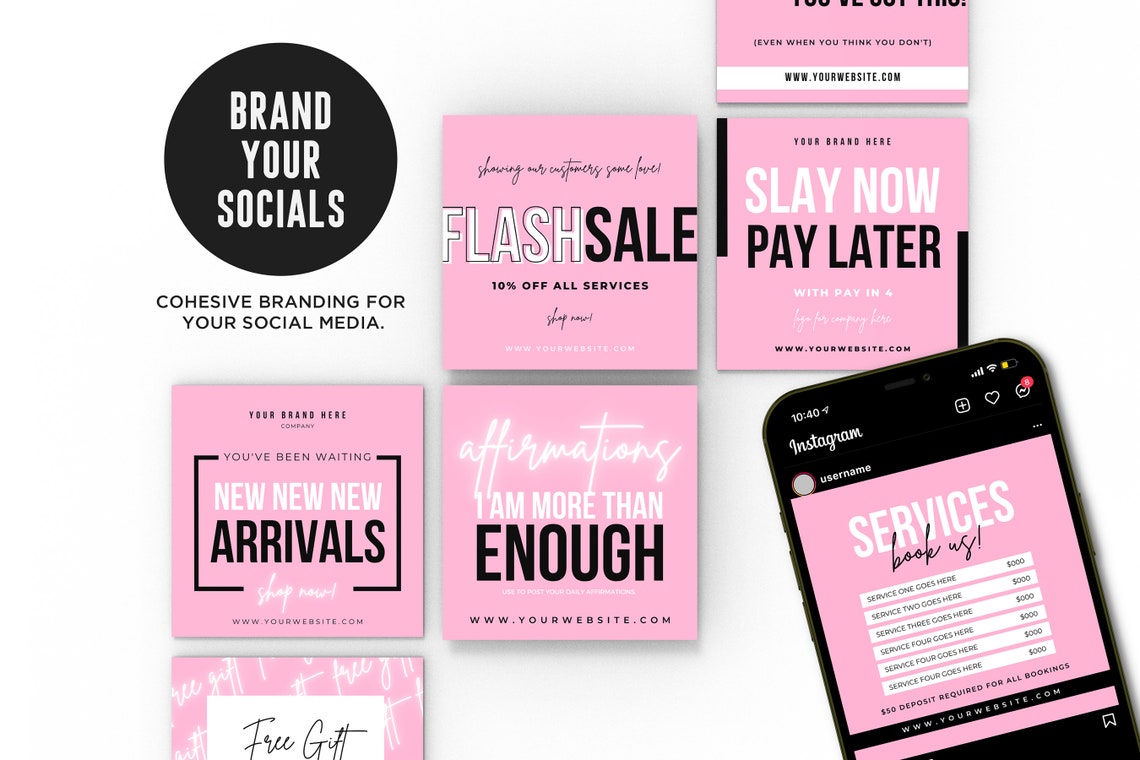 Social Media Posts 30 Editable Instagram Flyers Pink IG Post - Etsy
