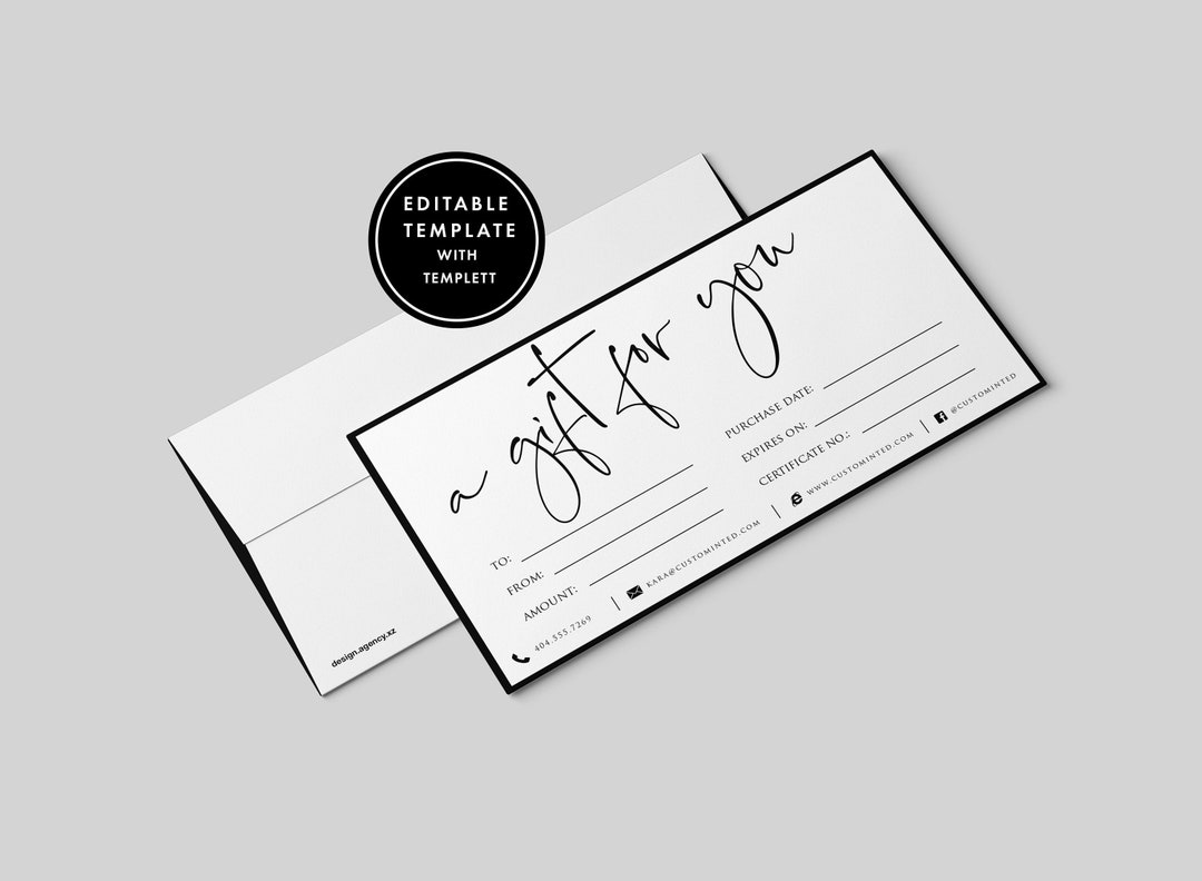 Gift Certificate DIY Template Editable Gift Card - Etsy