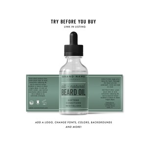 Editable Beard Oil Label, Customizable Beauty Label,di Editable Label ...