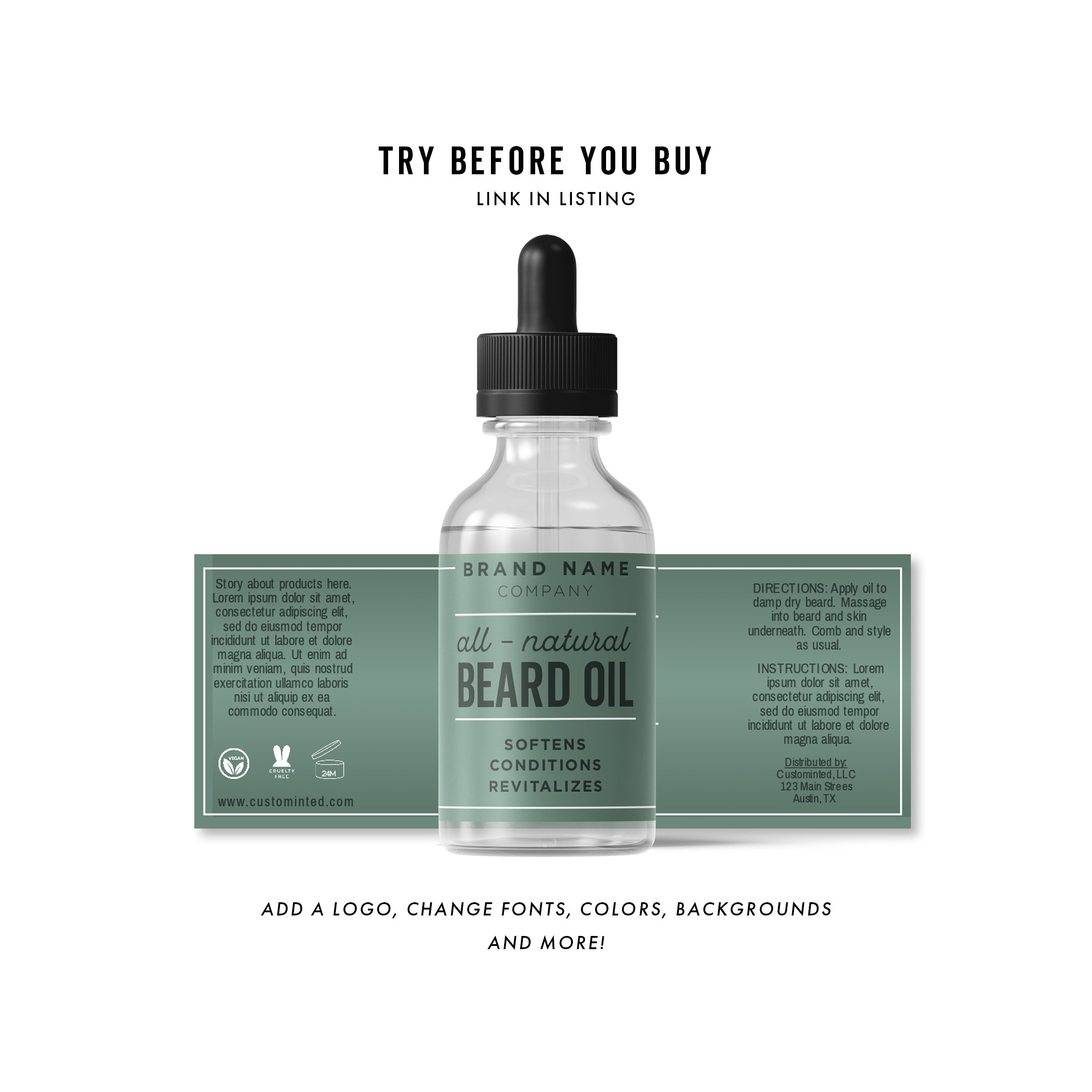 Editable Beard Oil Label Customizable Beauty Labeldi - Etsy