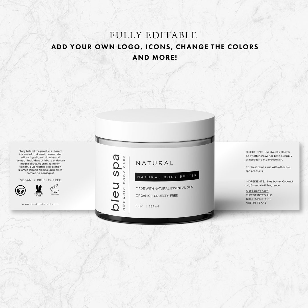 Body Product Wrap Around DIY Label Template With Templett - Etsy