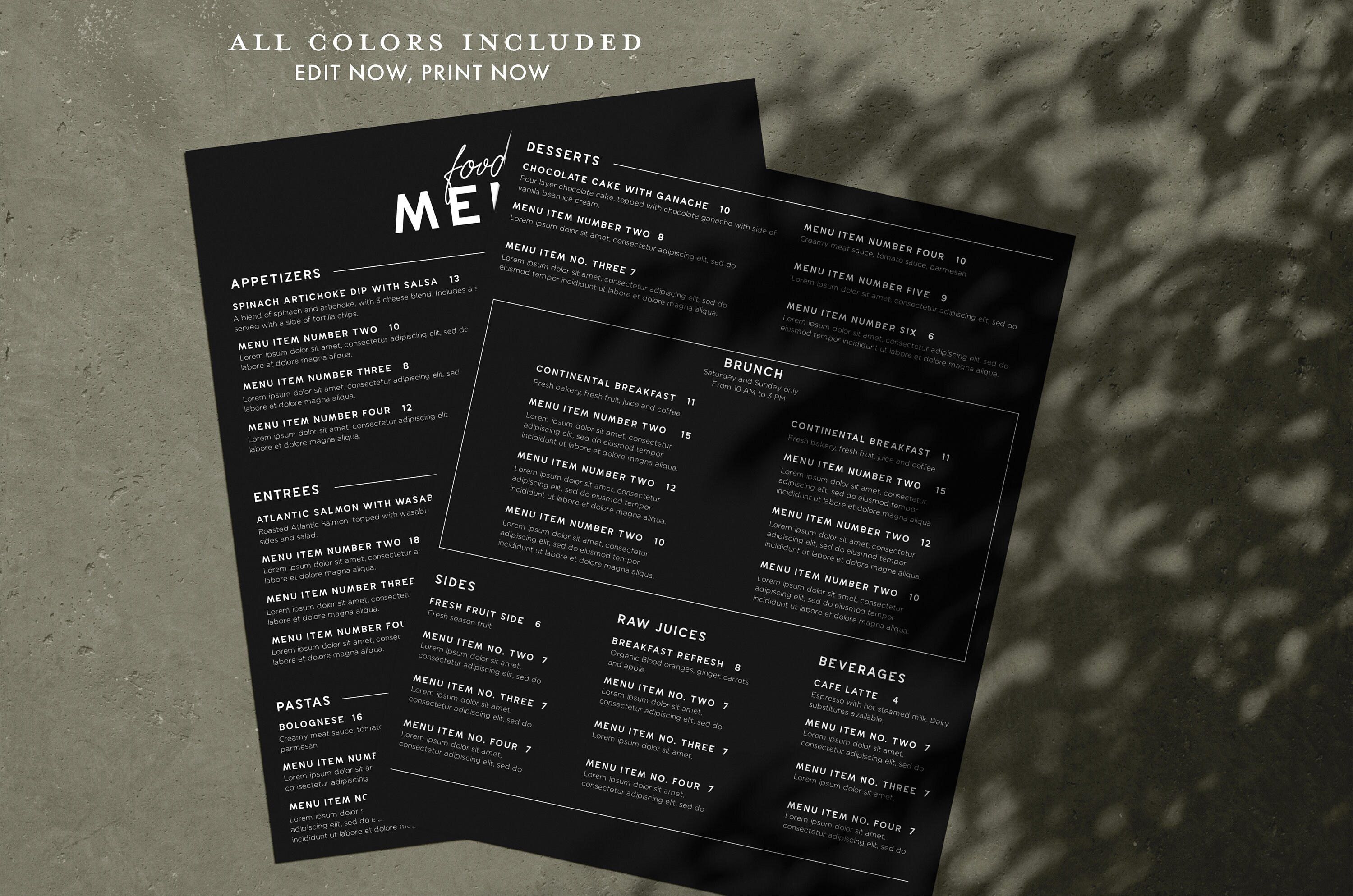 Restaurant Food Menu Business Menu Template Editable DIY | Etsy Canada